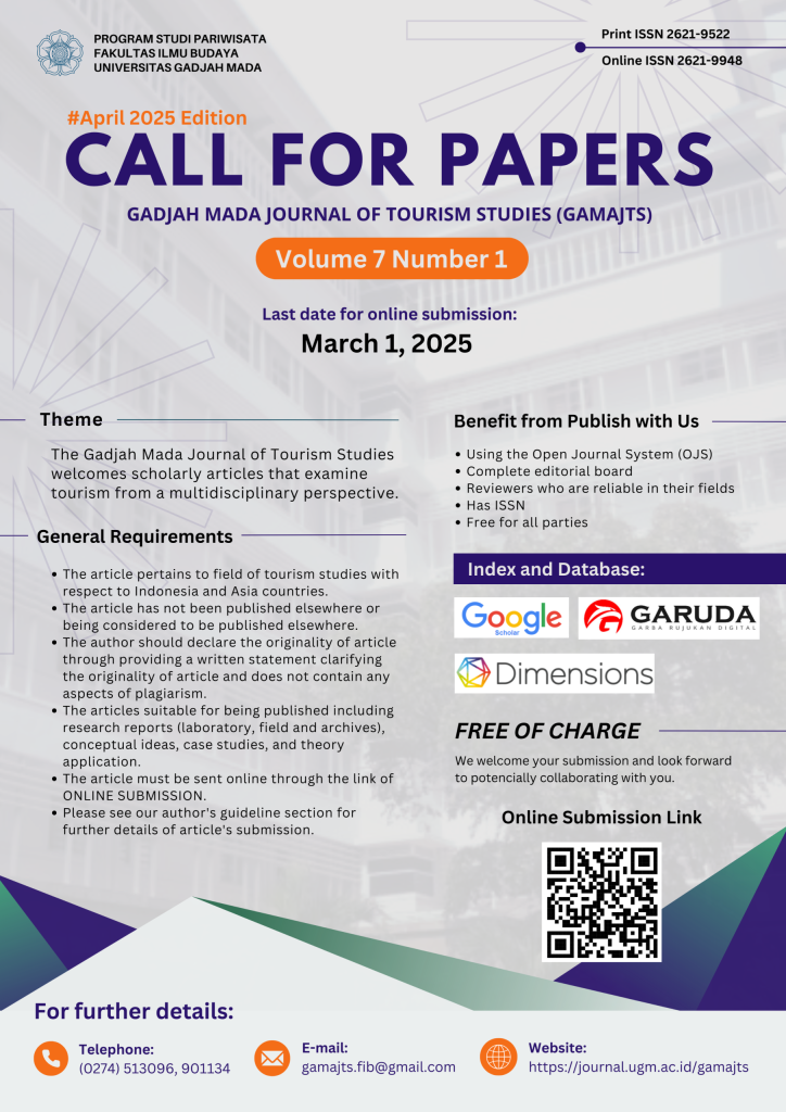 Call for Papers Gadjah Mada Journal of Tourism Studies (GamaJTS) Volume ...